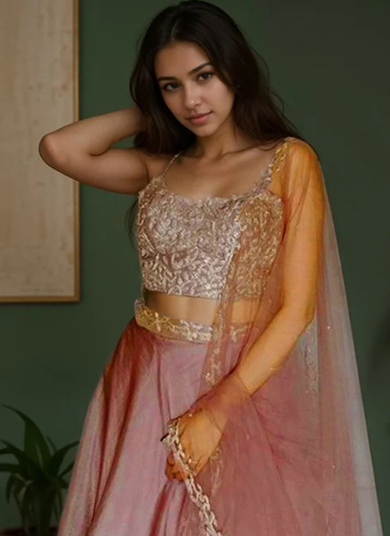 Shop Rose Pink Organza Stone And Cut Dana Hand Embroidered Lehenga ...