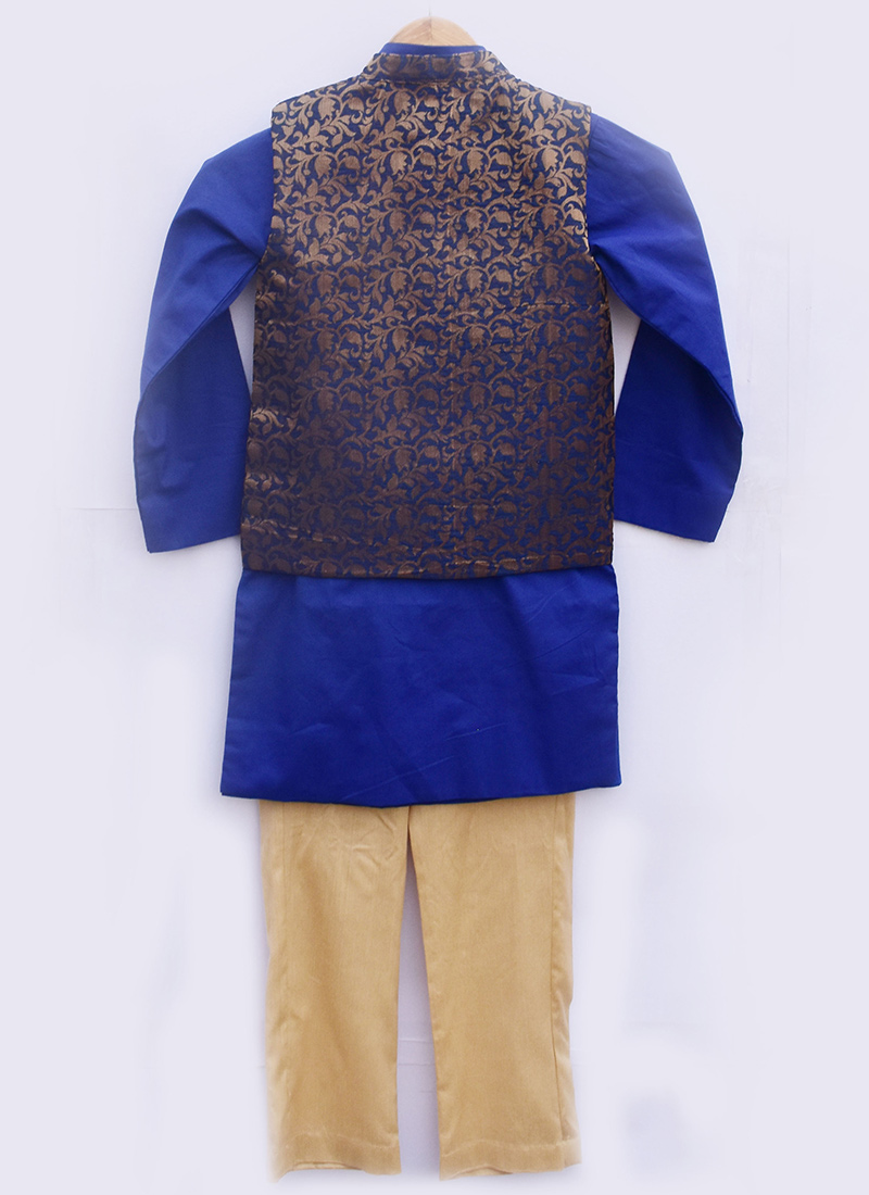 Buy Royal Blue Cotton Brocade Bandi Set Party Wear Online at Best Price ...