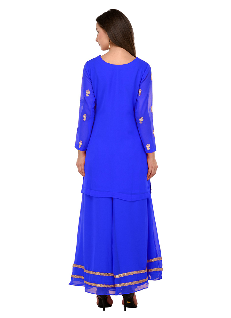 Buy Royal Blue Georgette Embroidered Palazzo Suit Party Wear Online at ...