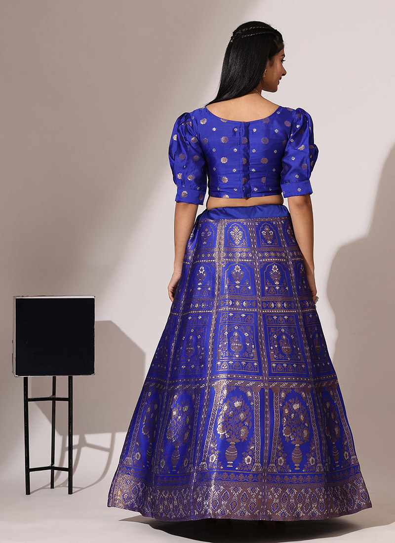 Shop Royal Blue Jacquard Silk Zari A Line Lehenga Festive Wear in India ...