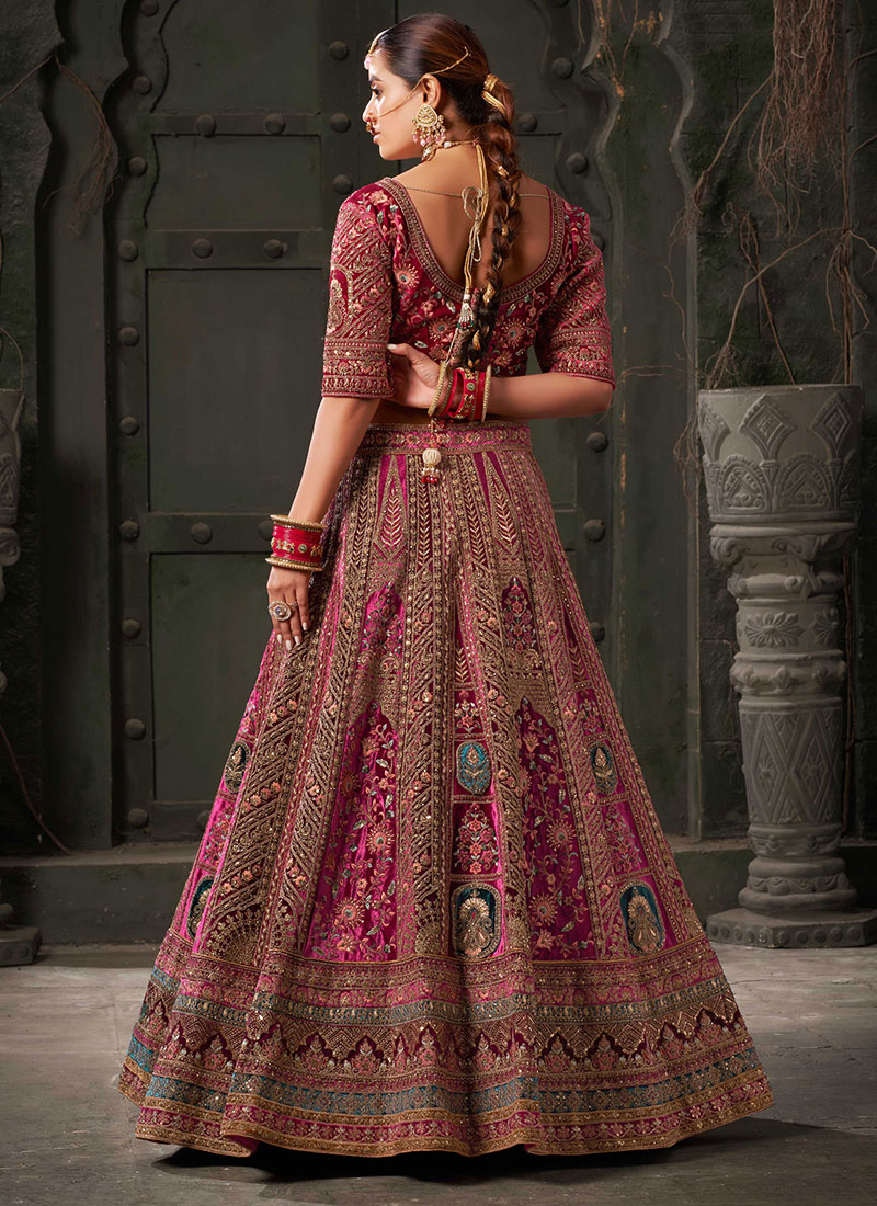 Shop Royal Rani Pink Velvet Zari Embroidered Sequins Stone Work Lehenga ...