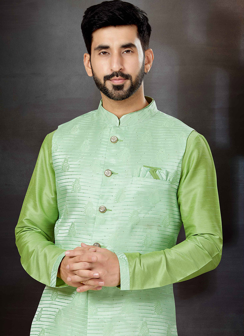Shop Sea Green Silk Bandi Set Party Wear Online at Best Price | Cbazaar