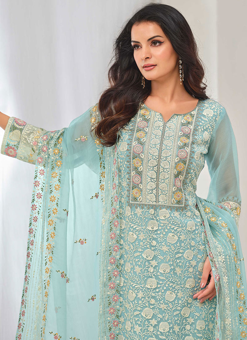 Shop Sky Blue Faux Georgette Embroidered Ravishing Pakistani Style ...