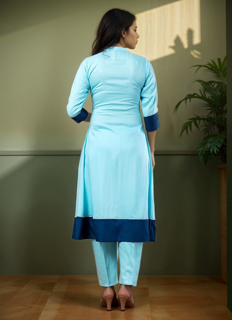 Shop Sky Blue Rayon A Line Straight Pant Suit After Six Wear in India ...