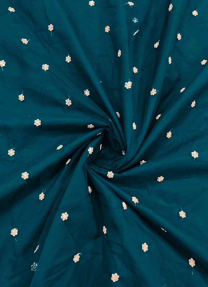 Shop Teal Embroidered Net Fabric in CA - Cbazaar