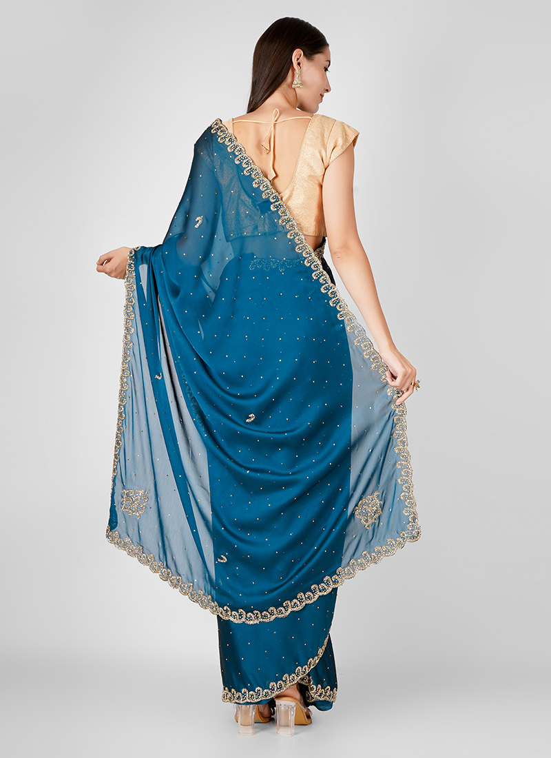 Hand Embroidered Sarees | Zardosi Sarees | Zari Stone work sarees