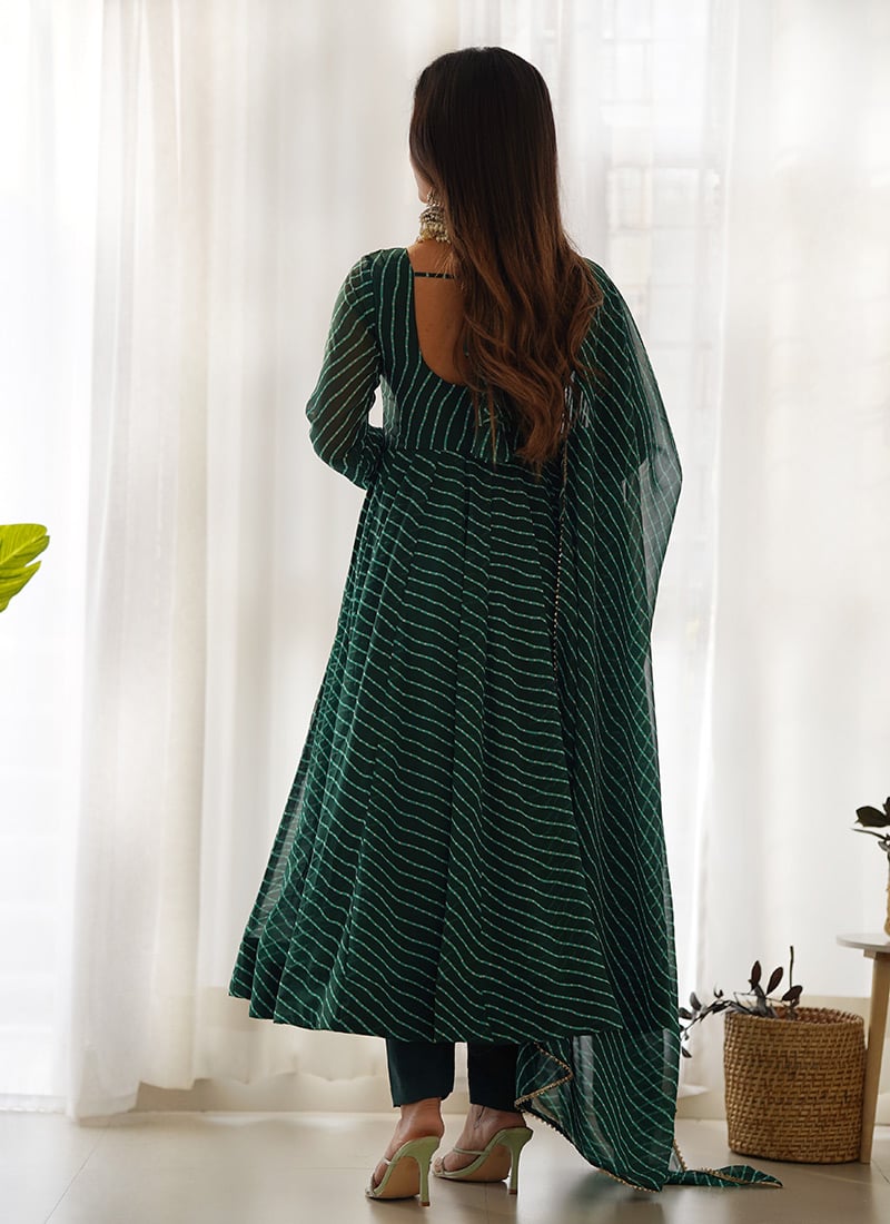 Shop Timeless Elegance In Green Faux Georgette Leheriya Printed ...