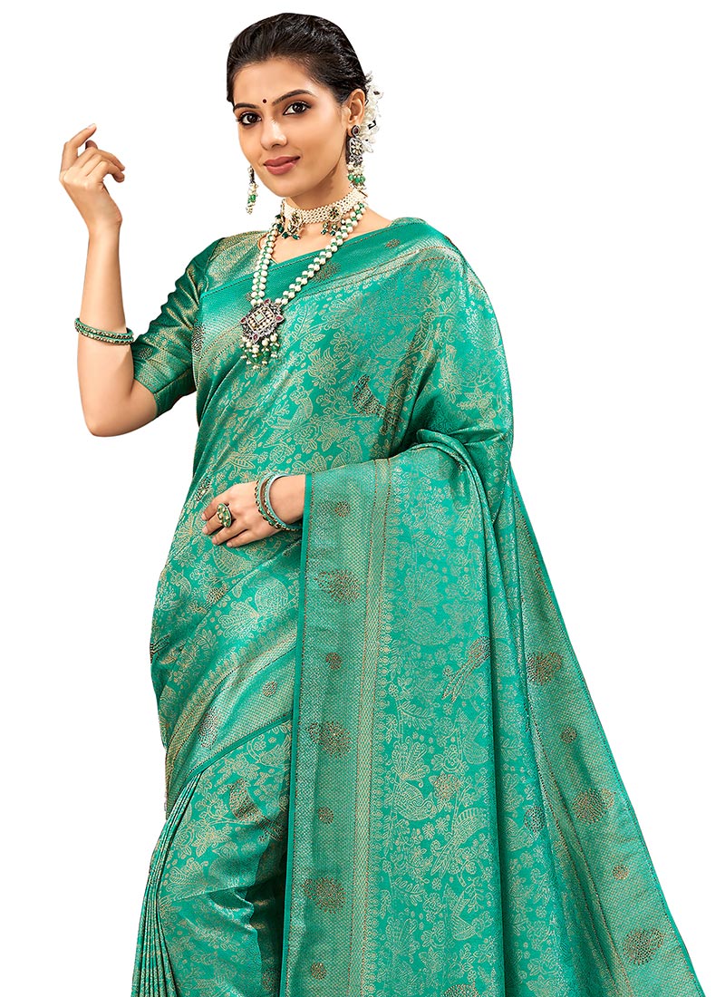 Shop Turquoise Color Sarees Online Shopping - Cbazaar