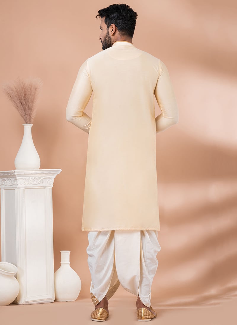 Buy Vibrant Cream Viscose Embroidered Kurta Paired With Dhoti Style ...