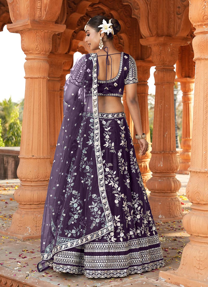 Buy Violet Shimmer Silk Zari Embroidered Sequins With Stone Work ...