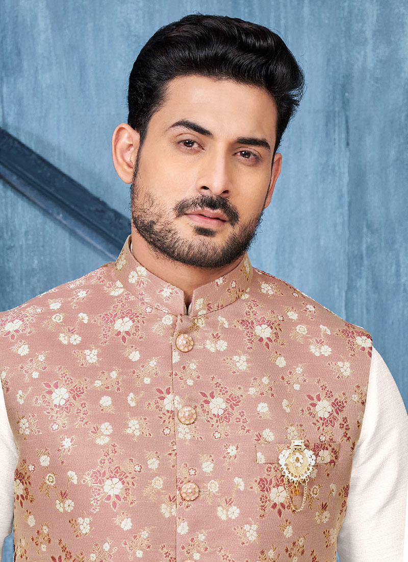 Shop White Art Silk Jacquard Bandi Set Party Wear Online at Best Price ...