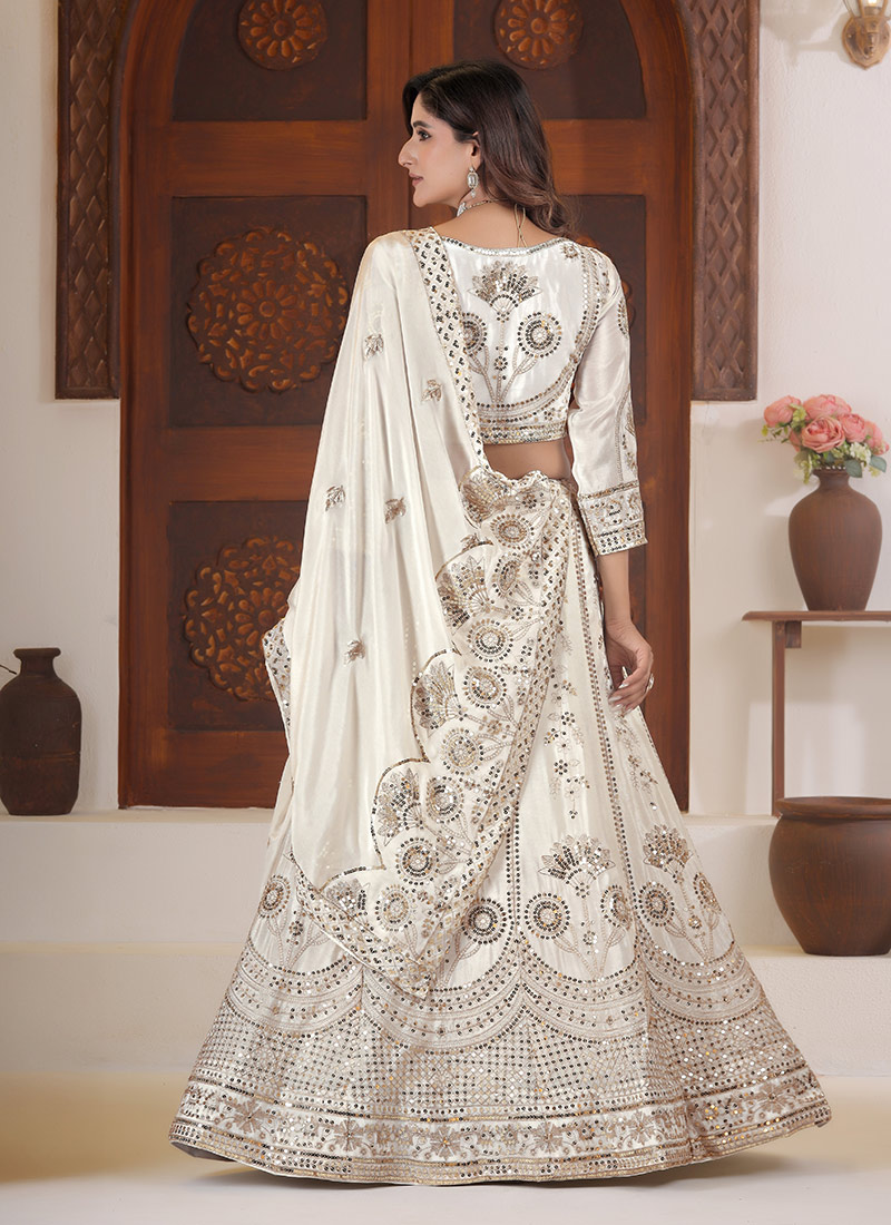 Shop White Chinon Silk Lehenga With Zari Embroidery And Sequins Work ...