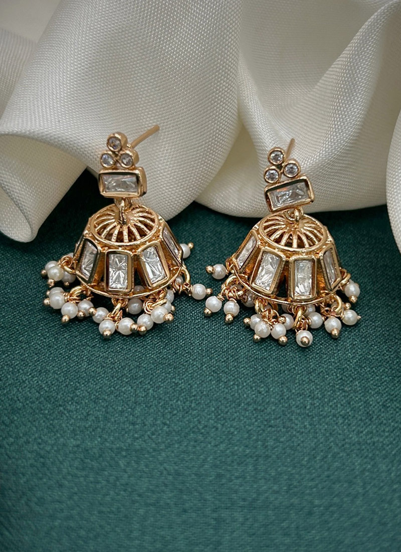 Shop White Kundan And Beads Jhumka Festive Wear in India - Cbazaar