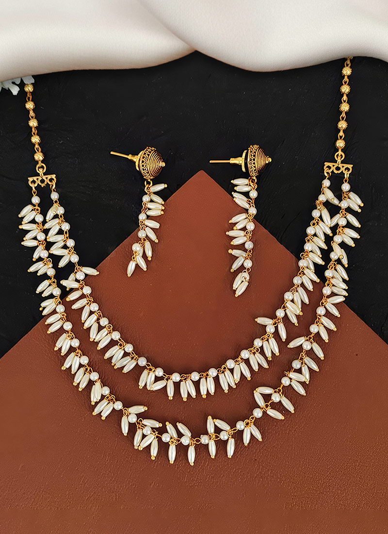 Buy White Moti Work Necklace Set Festive Wear Online at Best Price ...