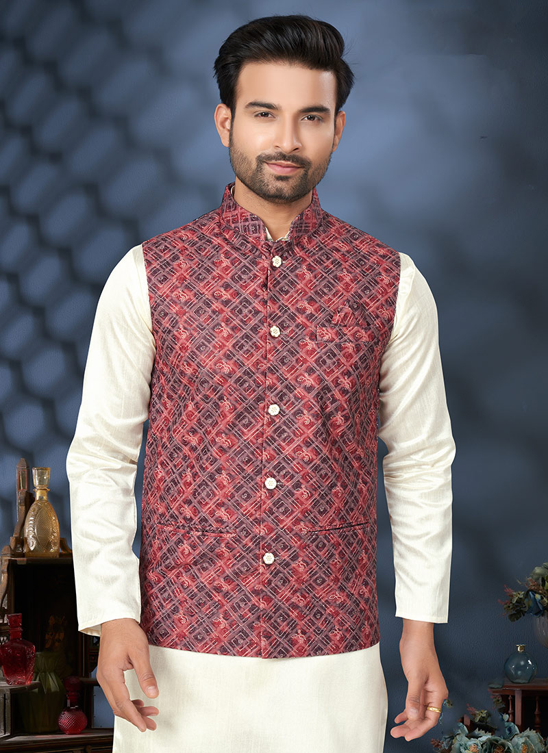 Shop White Printed Silk Bandi Set Festive Wear Online at Best Price ...