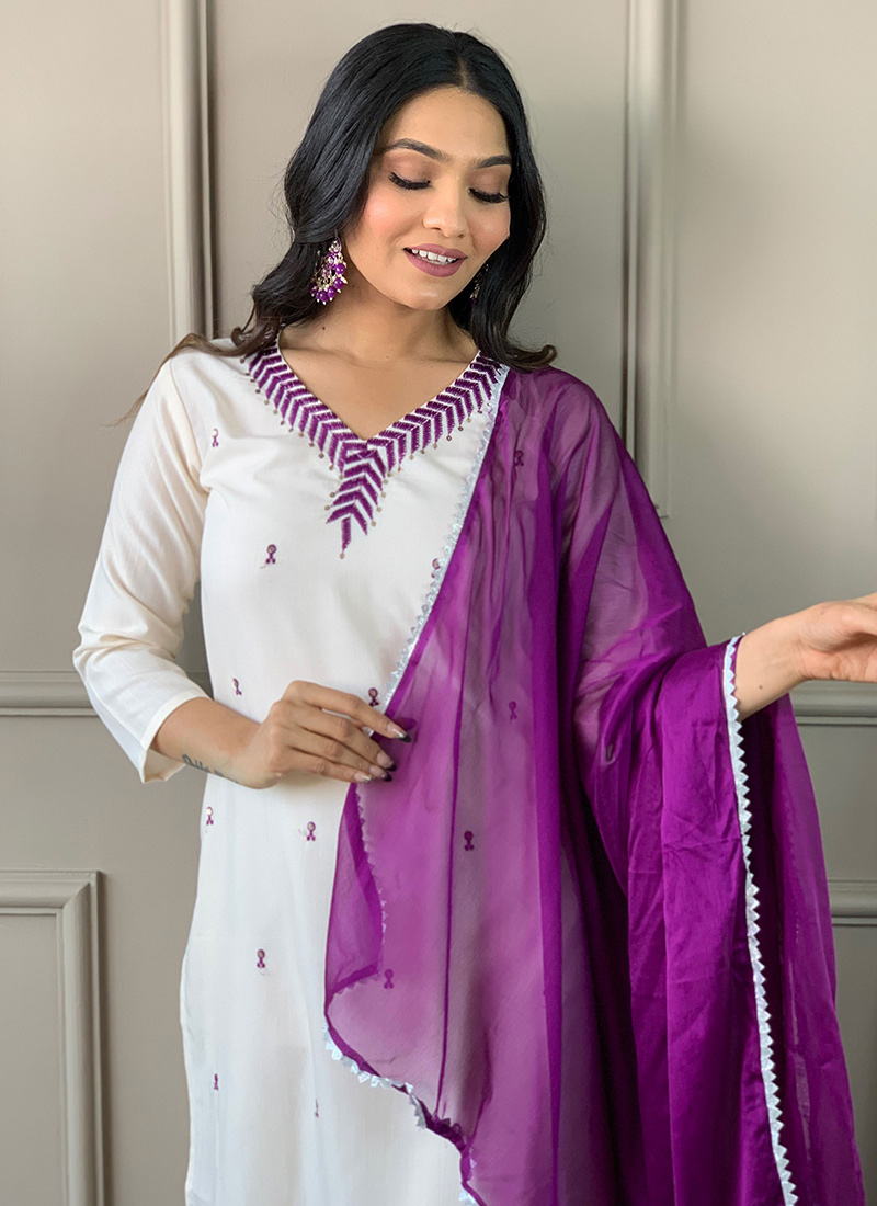 Buy White Rayon Embroidered Straight Pant Suit After Six Wear Online at ...