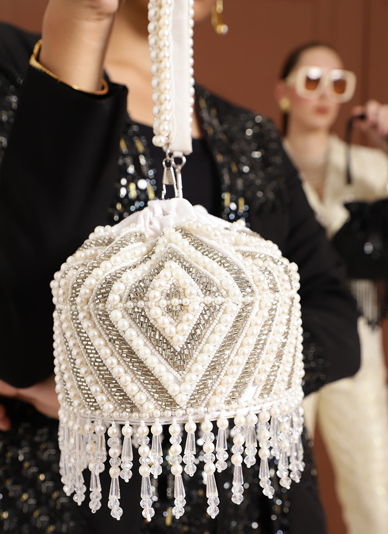 Shop White Silk Cut Dana Potli Embossed With Beads And Moti Party Wear ...