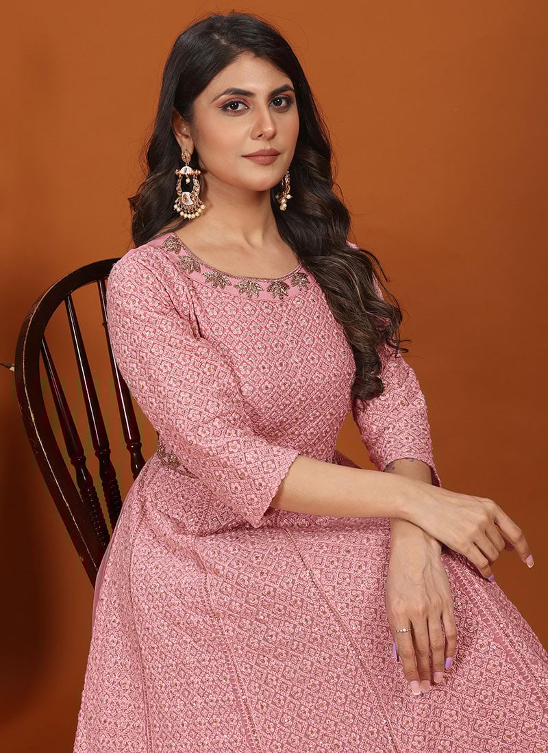 Shop Women Anarkali Gown In Pink Faux Georgette Embroidered Sequins ...