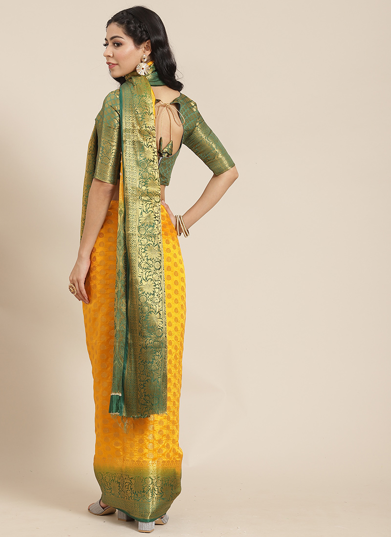 Buy Yellow Banarasi Cotton Silk Zari Woven Saree Festive Wear Online at ...