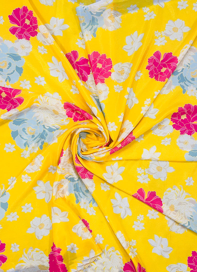 Shop Yellow Color Digital Print Chinon Fabric in UK - Cbazaar