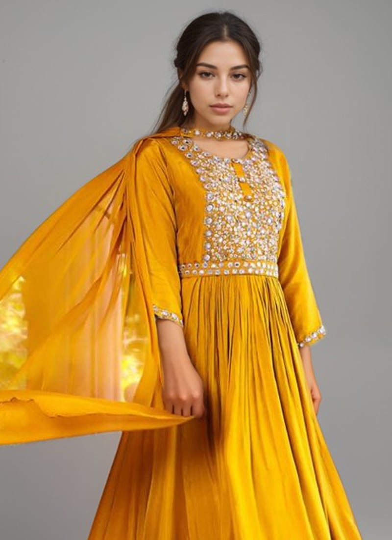 Shop Yellow Silk Stone Hand Embroidered Mirror Work Palazzo Suit ...
