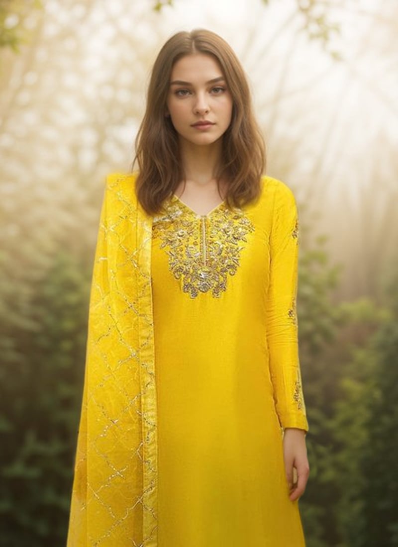 Shop Yellow Silk Zardosi With Cut Dana Hand Embroidered Anarkali Suit ...
