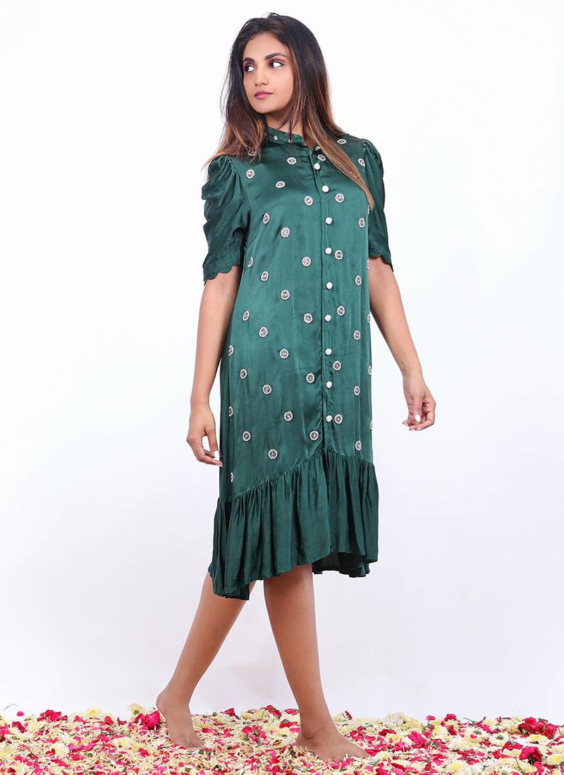 Shop Pure Satin Pearl And Sequins Hand Work Shirt Dress Party Wear ...