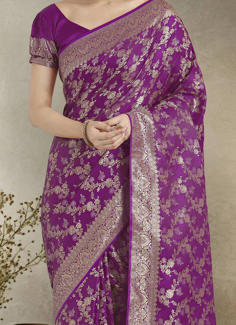 Shop Purple Banarasi Silk Zari Woven Saree Festive Wear in UK - Cbazaar