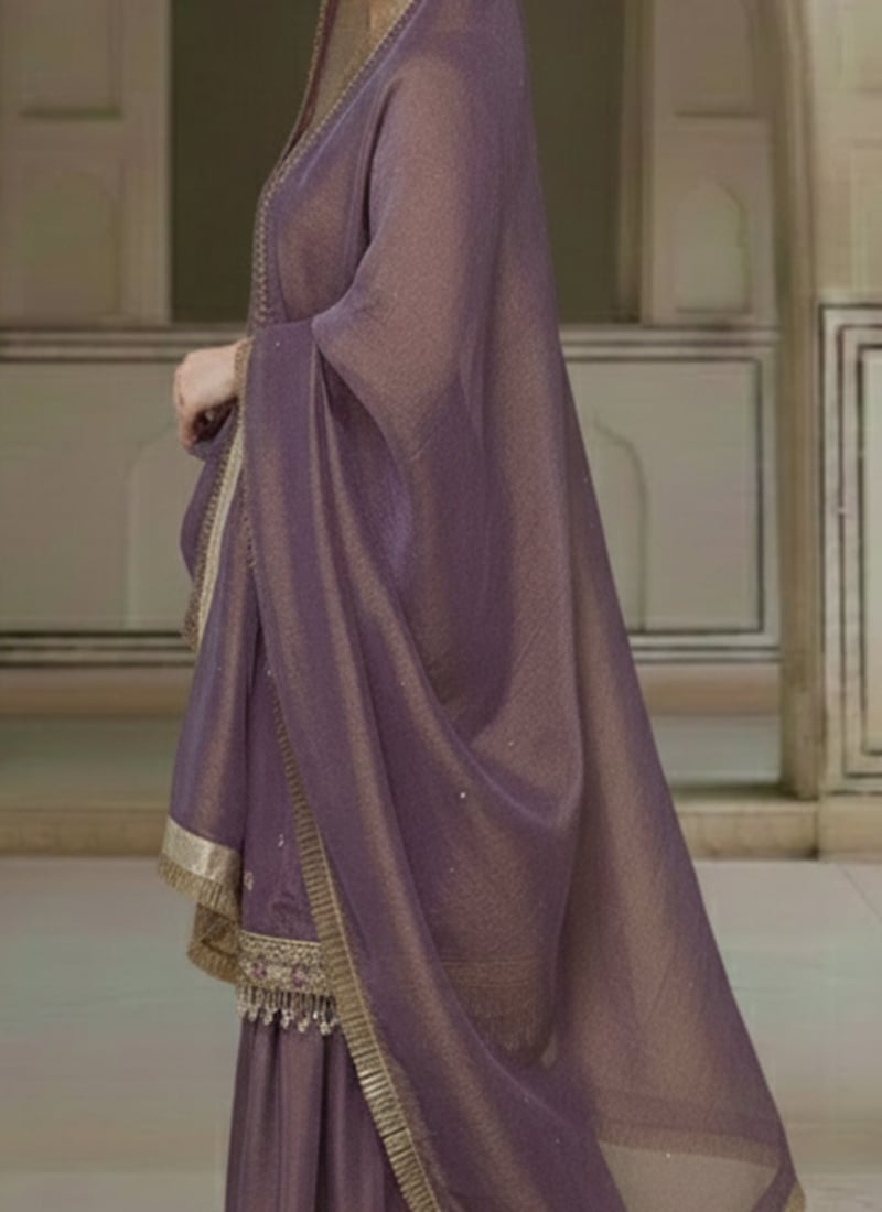 Buy Purple Fandi Silk Sharara Suit Festive Wear Online at Best Price ...