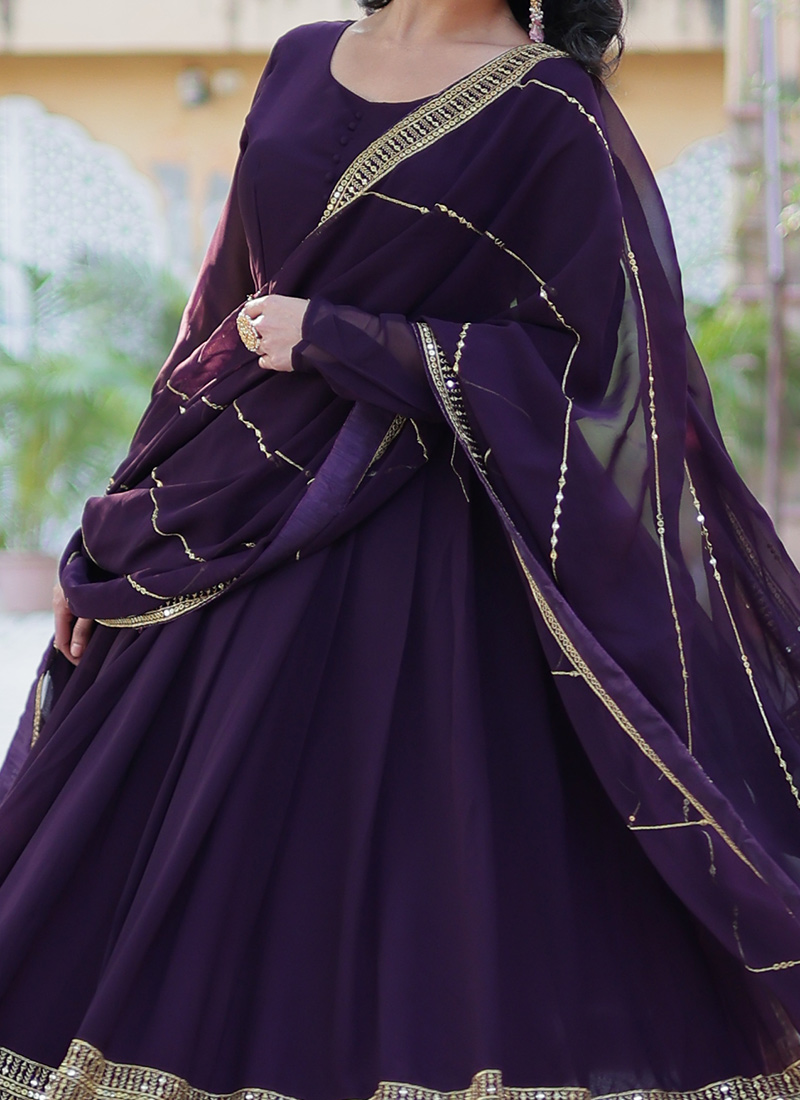Shop Purple Faux Georgette Embroidered Sequins Anarkali Suit Festive ...
