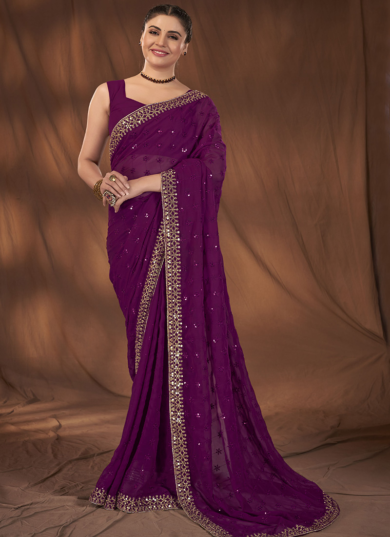 Buy Latest Purple Sarees Online For Women - Cbazaar