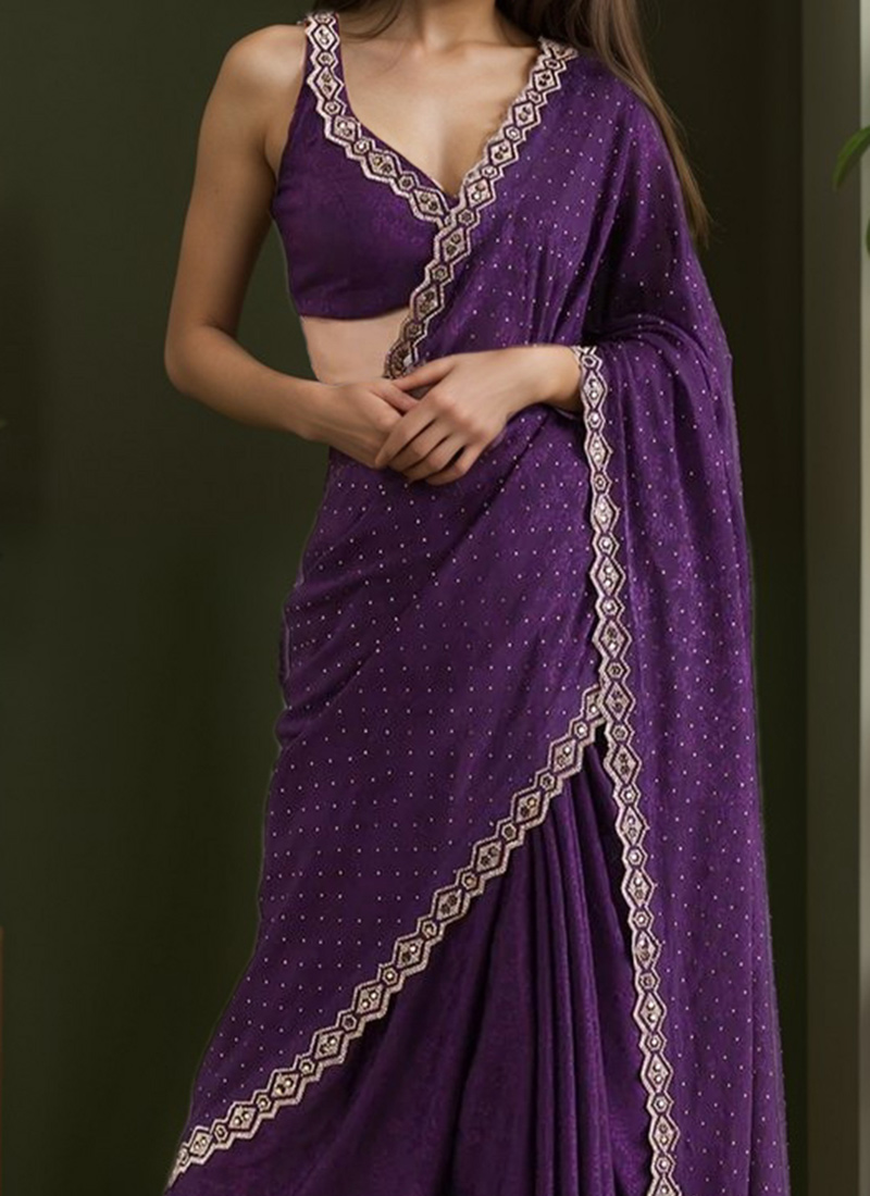 Shop Purple Georgette Cut Dana Zari Stone Work Saree After Six Wear ...
