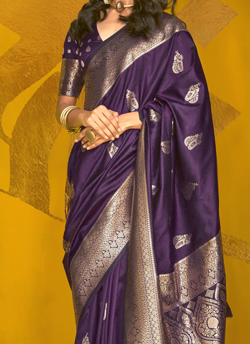 Shop Purple Handloom Silk Jacquard With Brocade Woven Saree Festive Wear Online at Best Price ...
