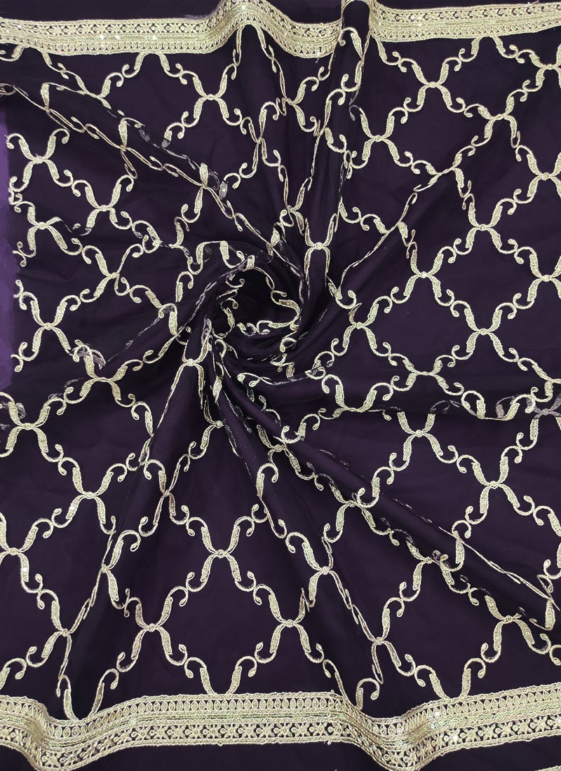Buy Purple Net Embroidered Fabric Online at Best Price | Cbazaar