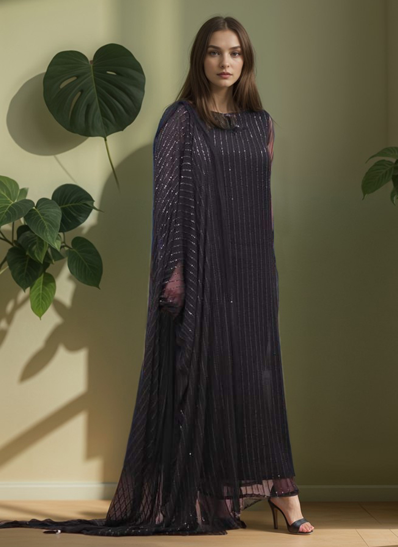 Shop Purple Net Hand Work Stones Straight Pant Suit Festive Wear in UK ...