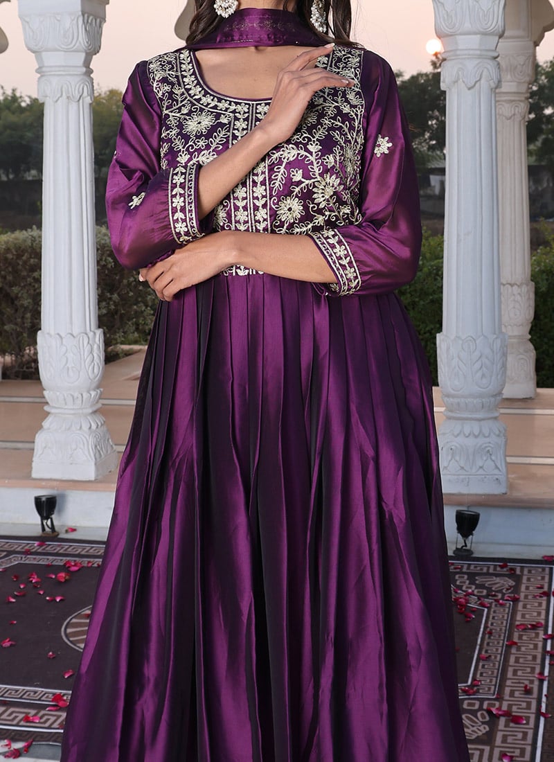 Shop Purple Rangoli Silk Embroidered Anarkali Suit Festive Wear Online ...
