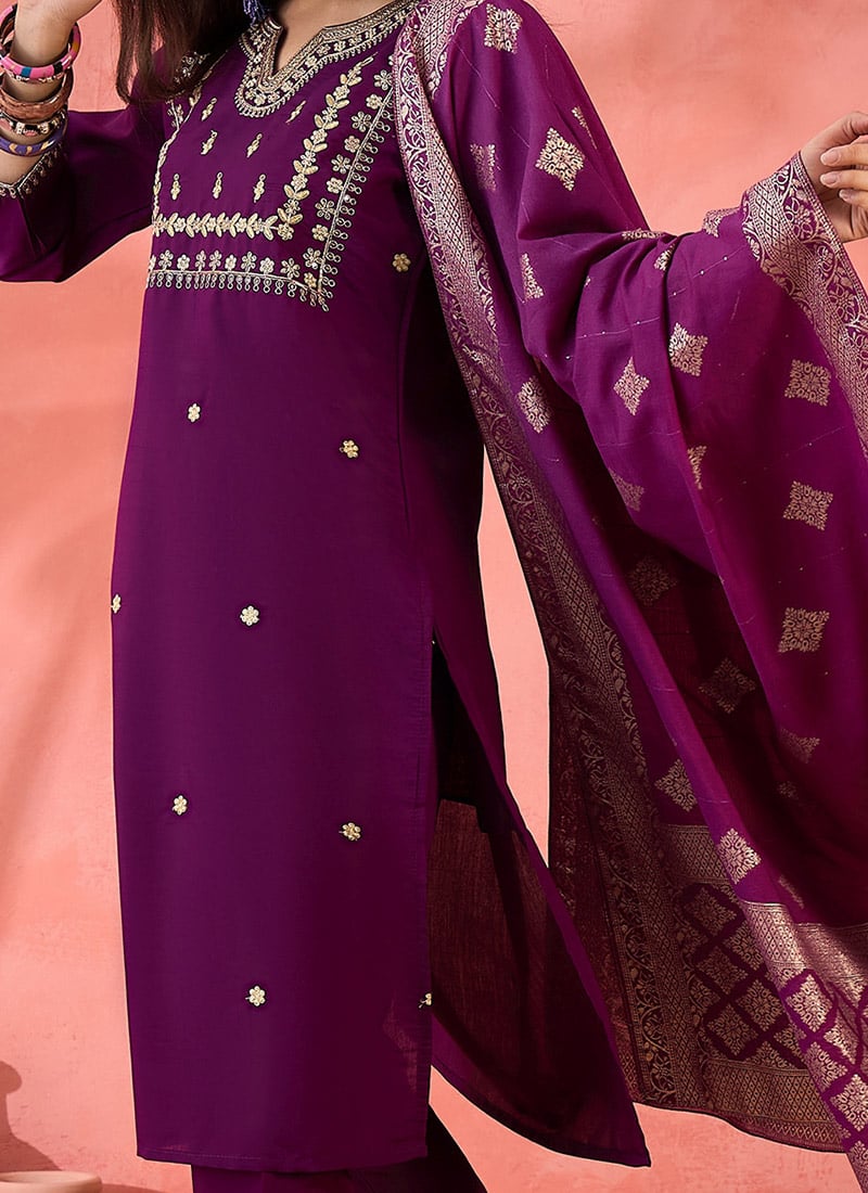 Shop Purple Roman Silk Embroidered Straight Pant Suit With Jacquard ...