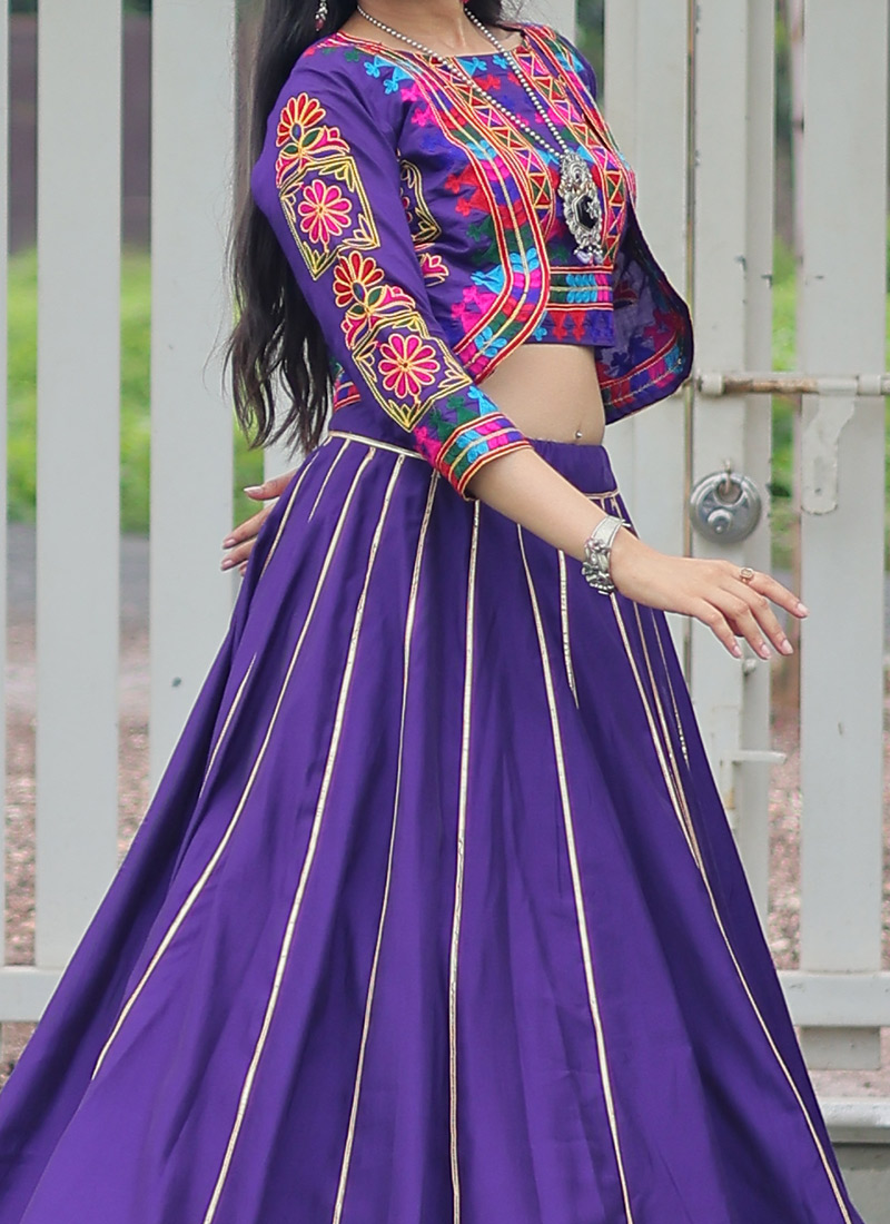 Shop Purple Roman Silk Gota Indowestern Jacket And Skirt Set Festive ...