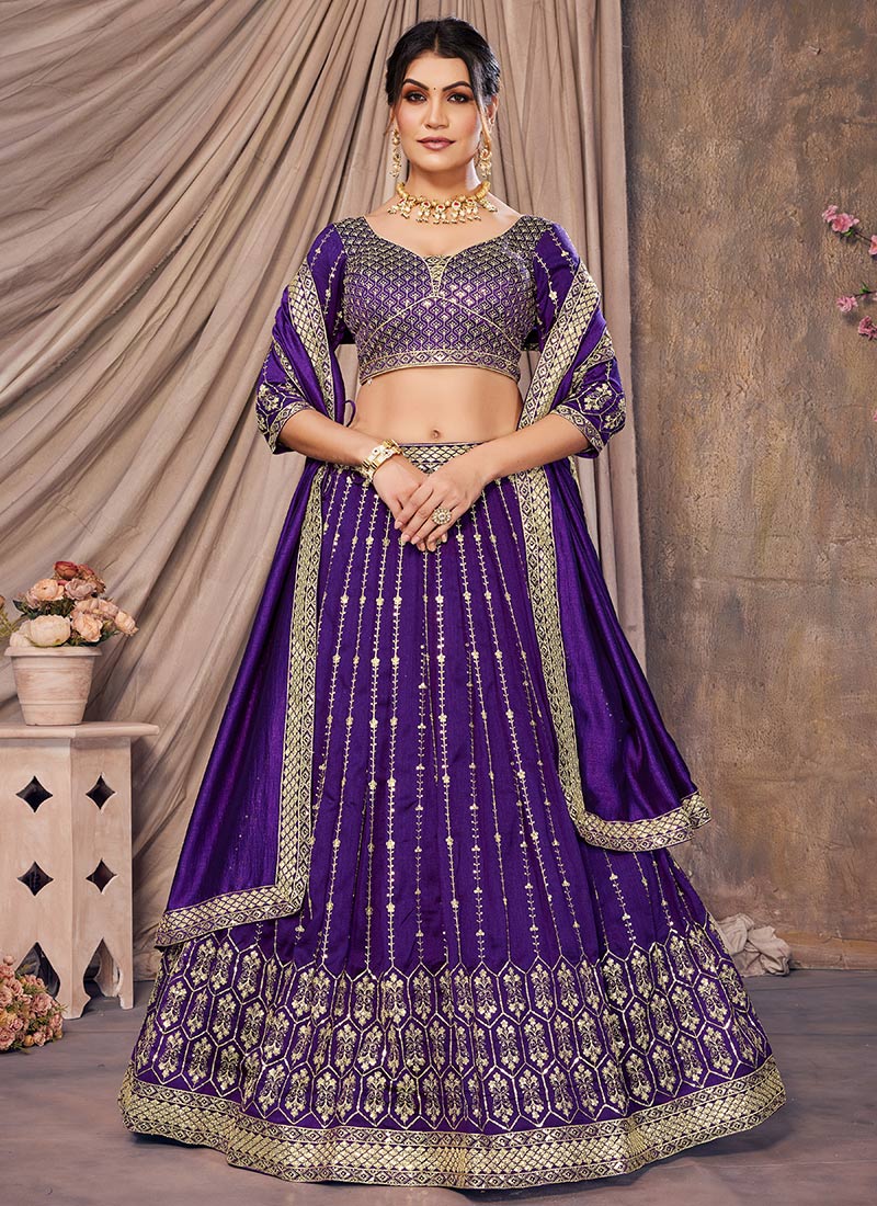 Shop Purple Silk Embroidered Gorgeous Lehenga Wedding Wear Online at ...