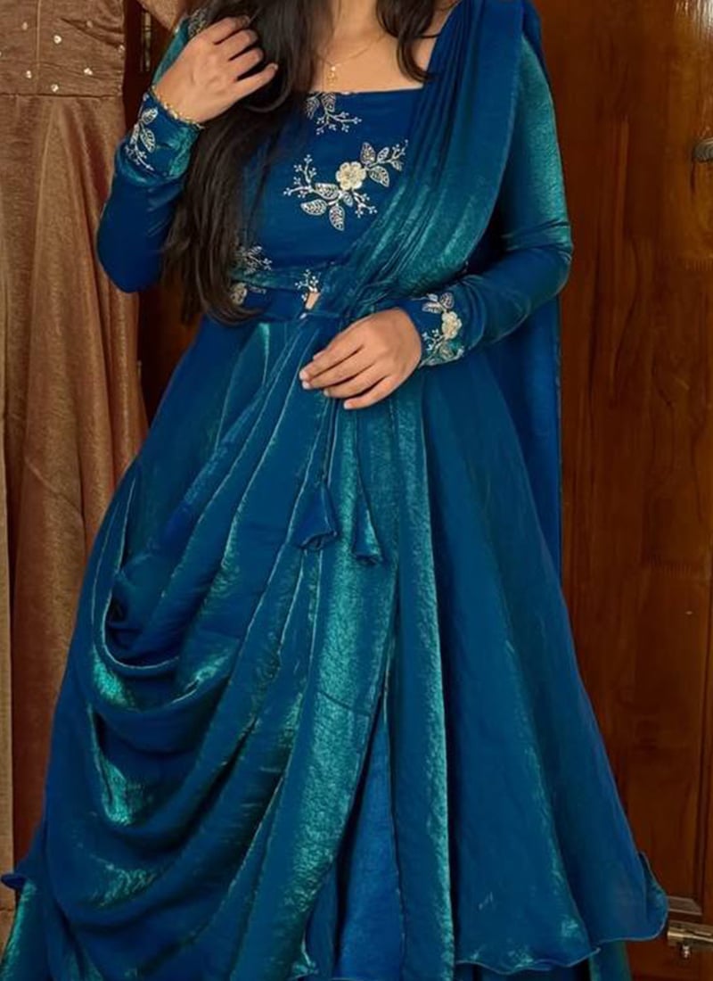 Shop Rama Blue Fendy Silk Embroidered Sequins Lehenga Festive Wear in ...