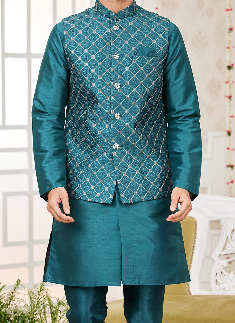 Buy Rama Green Banarasi Silk Embroidered Bandi Set Wedding Wear Online ...