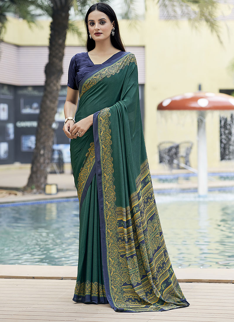 Buy Trendy Green India Sarees Online at Cbazaar