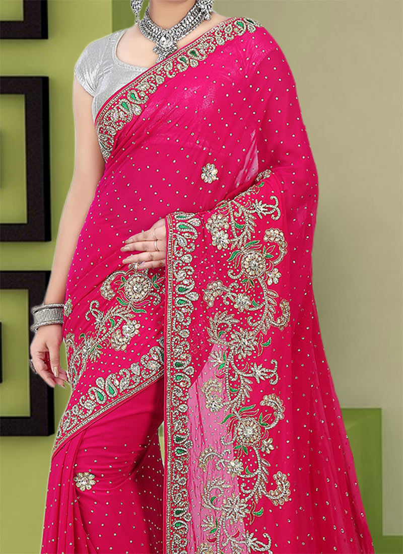 Hand Embroidered Sarees | Zardosi Sarees | Zari Stone work sarees