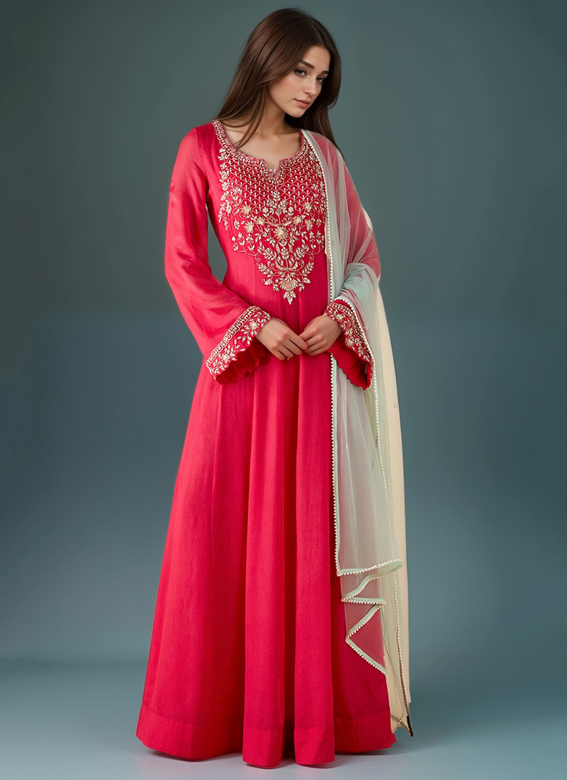 Shop Rani Pink Roman Silk Hand Work Regal Anarkali Suit Festive Wear in ...