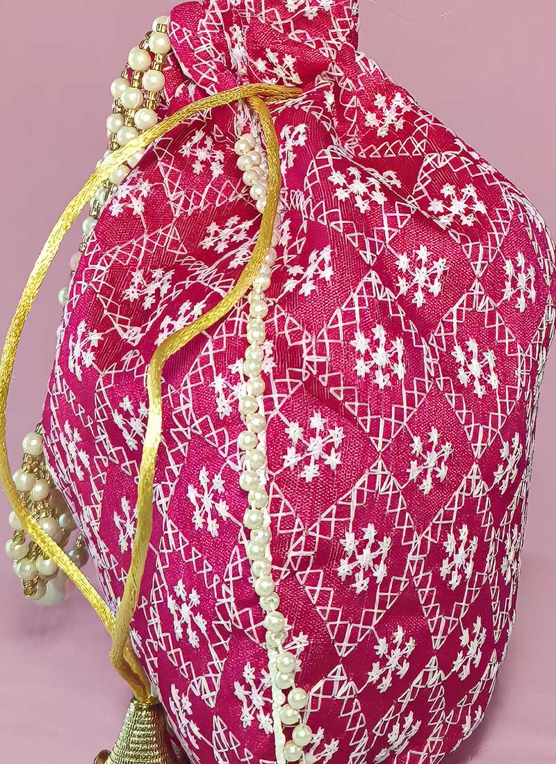 Shop Rani Pink Silk Embroidered Thread Potli Festive Wear Online at ...