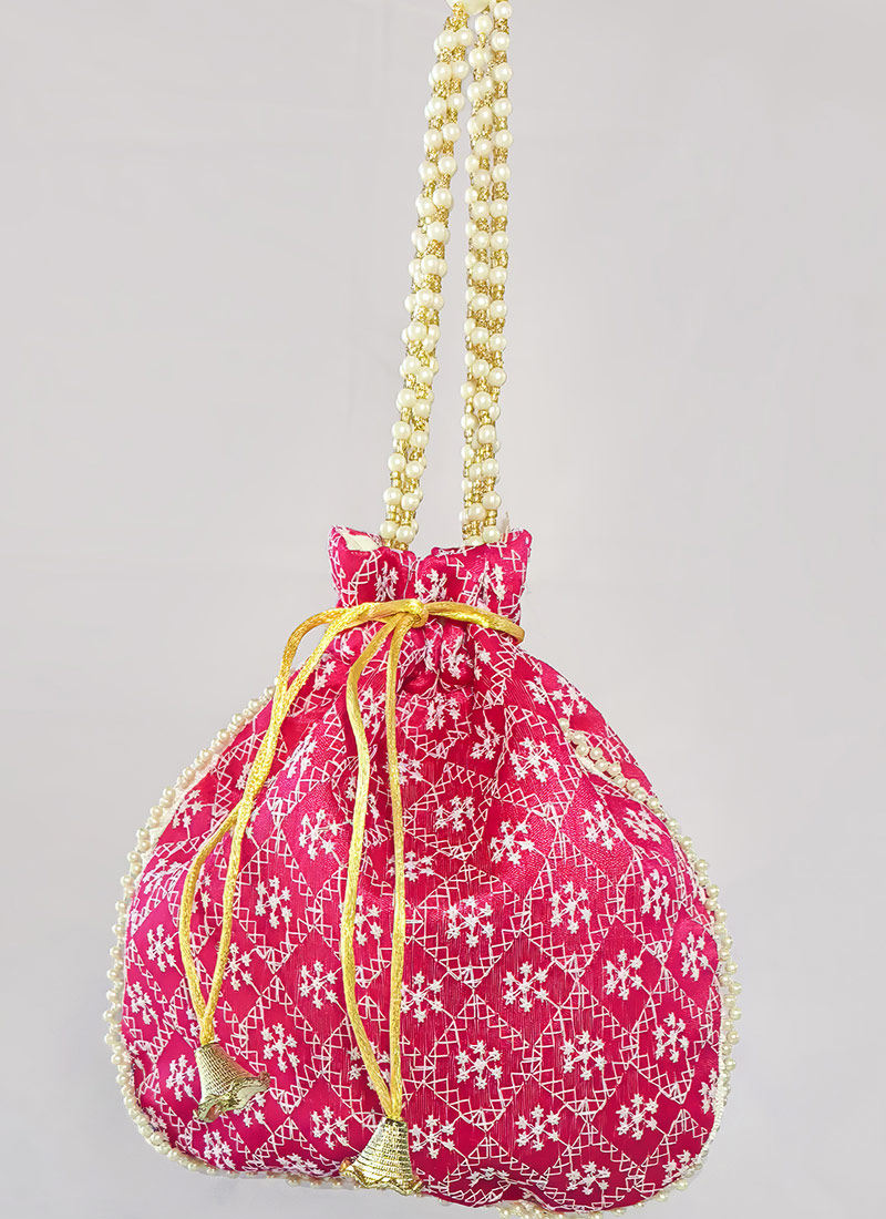 Shop Rani Pink Silk Embroidered Thread Potli Festive Wear Online at ...