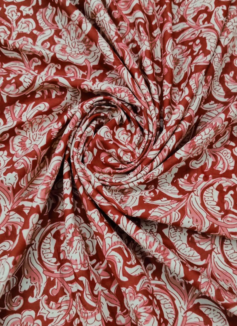 Buy Red Art Silk Cotton Mill Print Fabric Online at Best Price | Cbazaar
