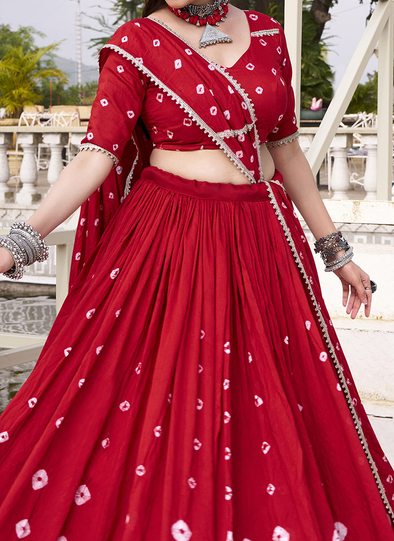 Shop Red Chanderi Silk Bandhej Print Sequins Chaniya Choli Festive Wear ...