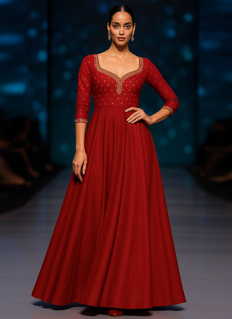 Shop Red Faux Georgette Zari Sequins Anarkali Suit Festive Wear in UK ...