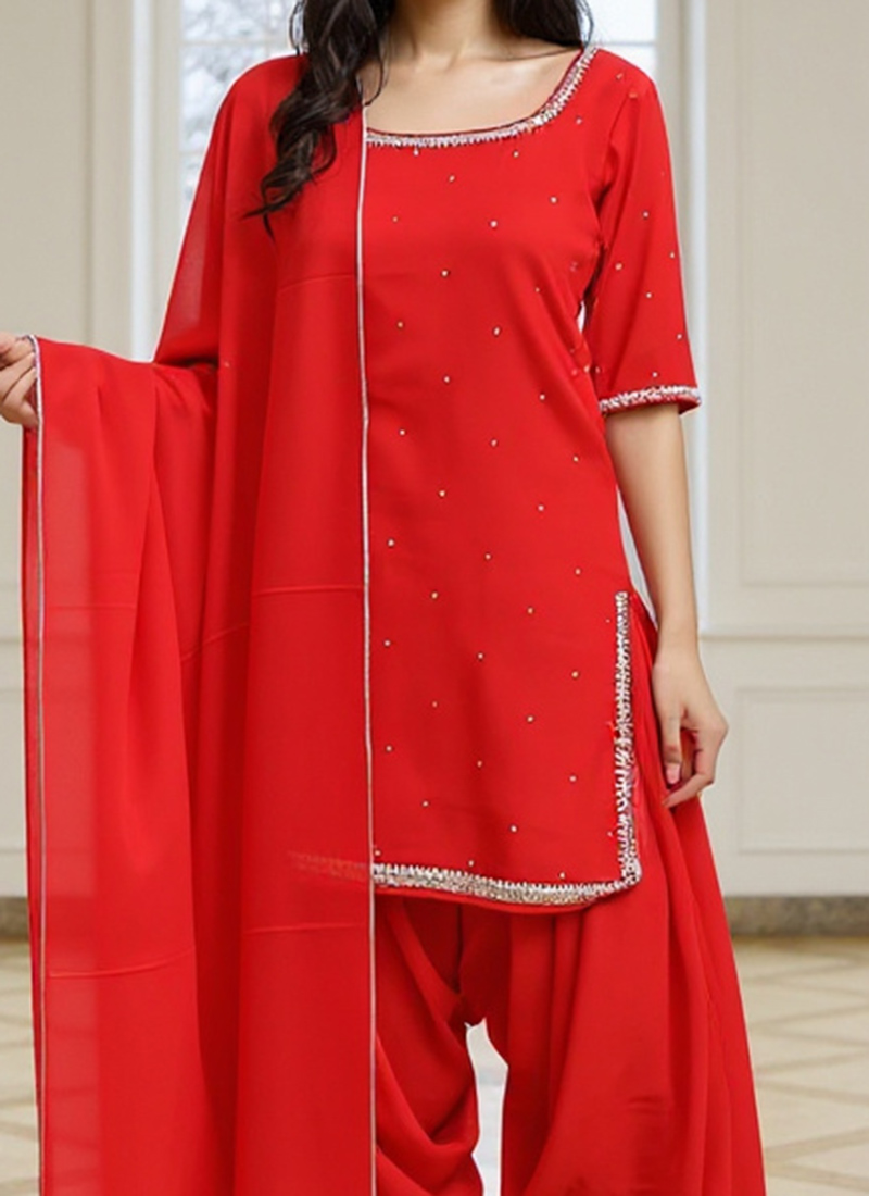 Shop Red Georgette Moti Work Salwar Suit Festive Wear in India - Cbazaar